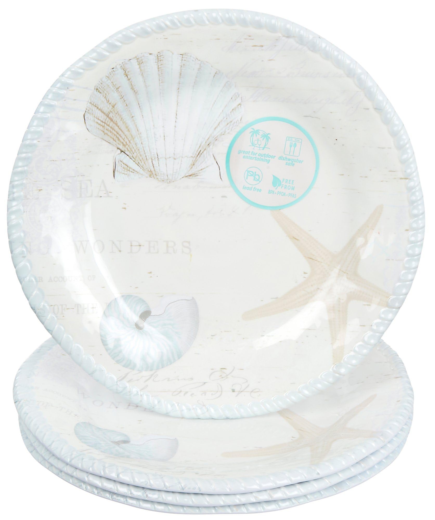 Amazon.com | Coastal Home 4 Pk Shell Dinner Plates One Size White ...