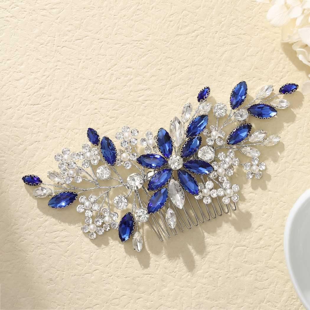 Amazon.com: EVER FAITH Wedding Hair Side Comb Accessories, Blue ...