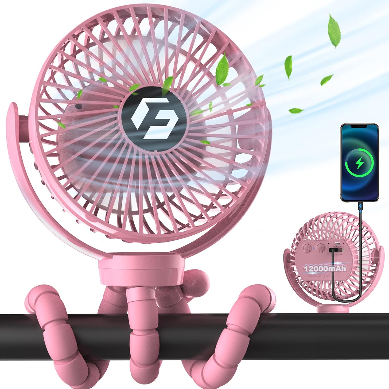 Amazon.com: Baby Stroller Fan, 12000mAh Portable Fan Battery Operated ...