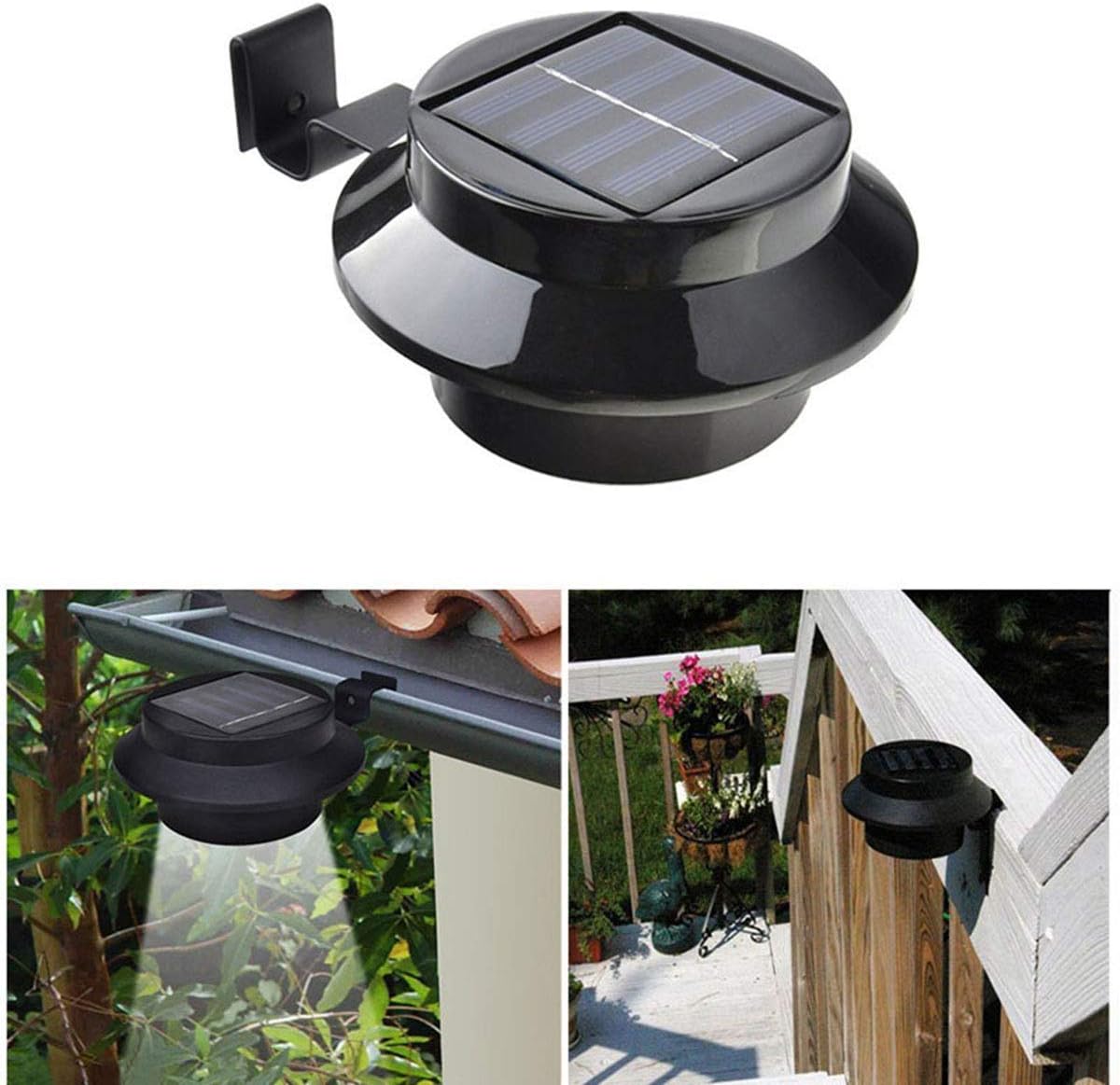 3-LED Solar Panel Black Solar Power Powered Outdoor Garden Light Gutter ...