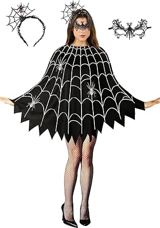 Amazon.com: CONGRU 3 Pcs Spider Web Poncho for Women,Spider Web Costume ...