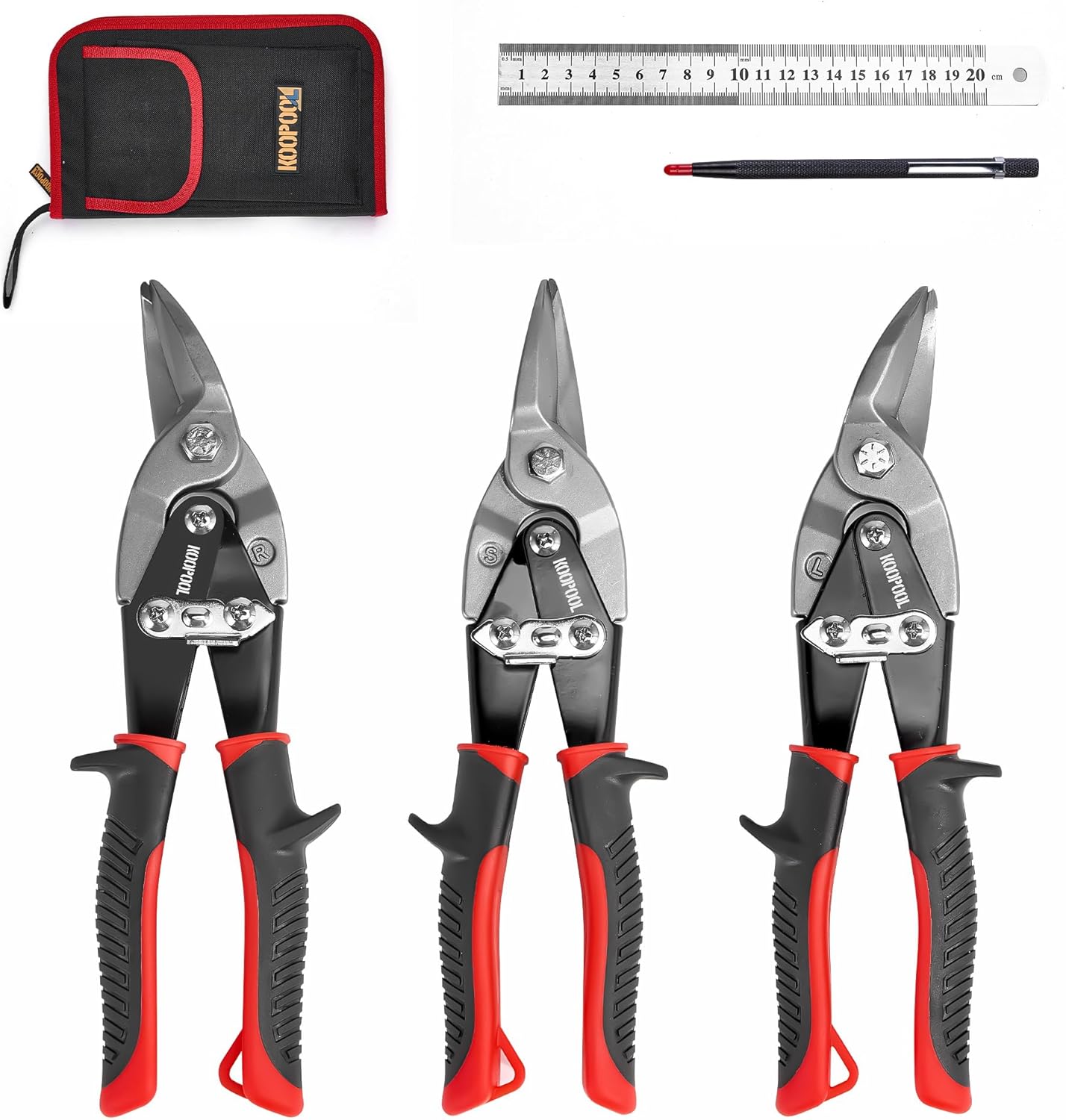 KOOPOOL Tin Snips for Cutting Metal Sheet, 5Pcs Steel Metal Snips ...