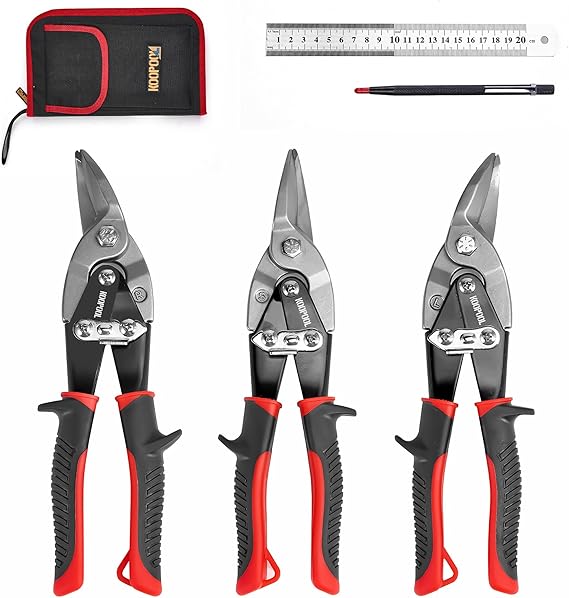 KOOPOOL Tin Snips for Cutting Metal Sheet, 5Pcs Steel Metal Snips ...
