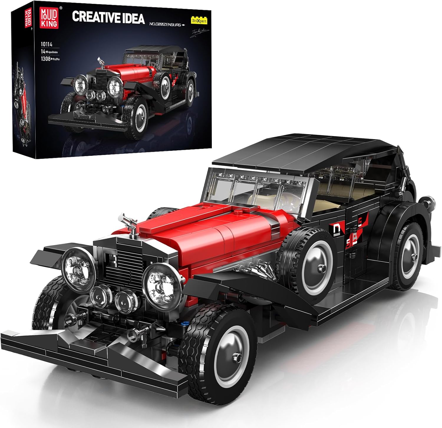 Mould King Vintage modelauto, bouwpakket, 1308+ onderdelen, klassieke ...