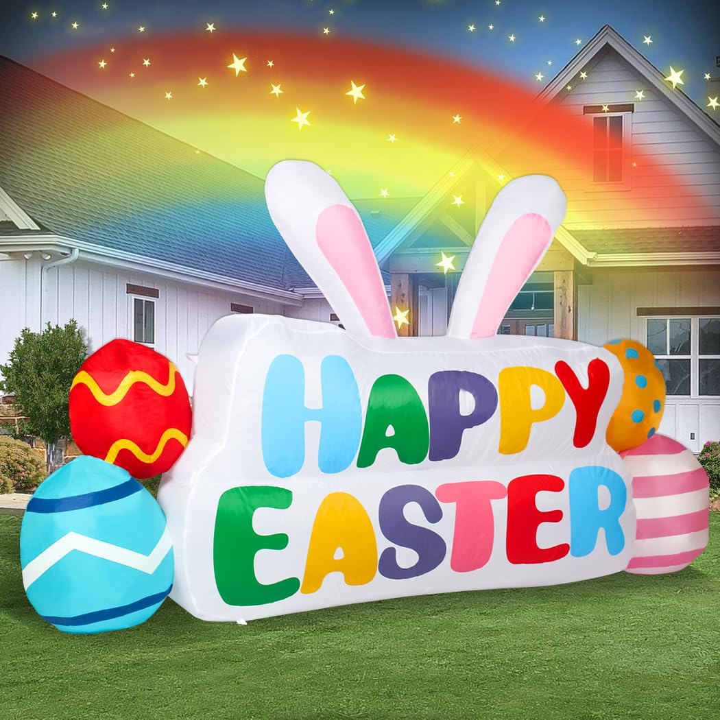 Amazon.com: Easter Bunny Inflatable Outdoor Yard Decor with 7FT Happy ...