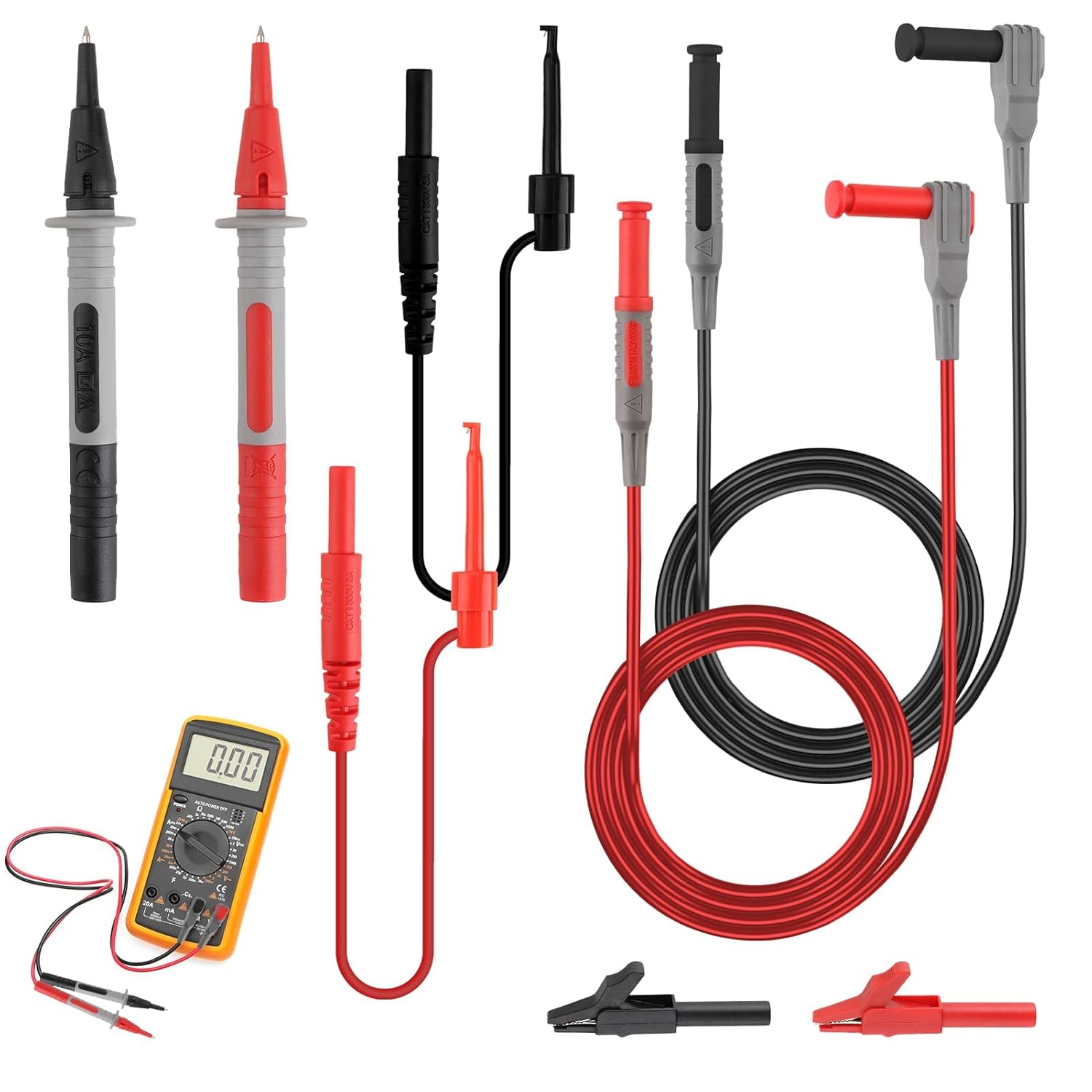 8Pcs Multimeter Test Leads Kit with Alligator Clip 1000V 20A CAT III ...