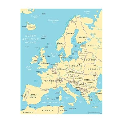 Laminated Political Map of Europe Travel World Map Guinea | Ubuy