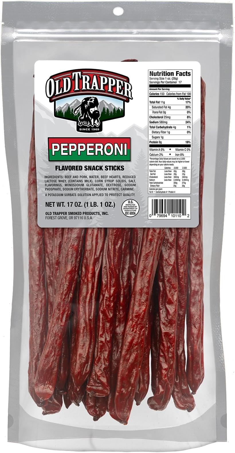 Amazon.com: Old Trapper Pepperoni Snack Sticks, 17-Ounce Resealable Bag ...