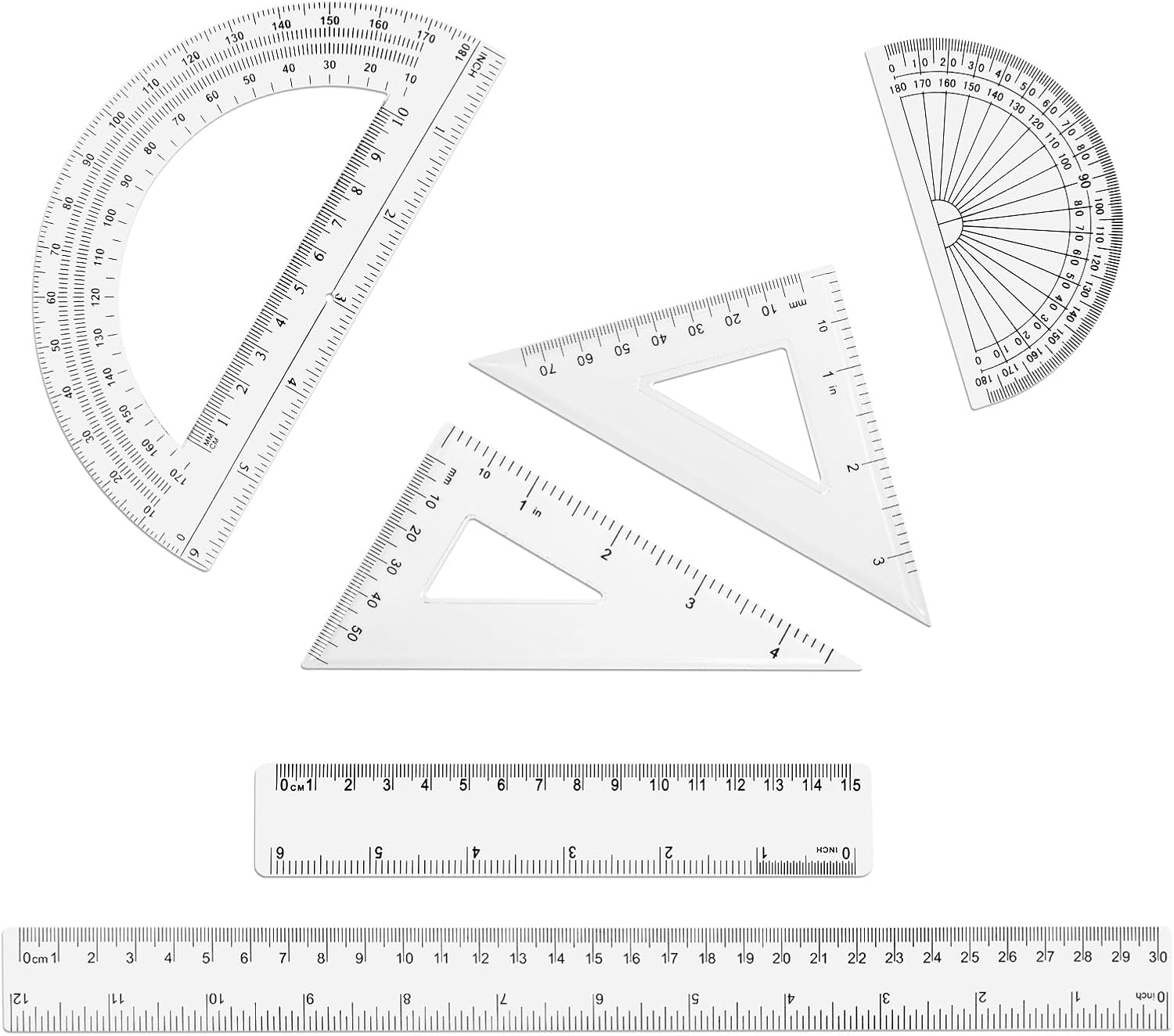 Amazon.com : 6pcs Ruler Set, 12 & 6 Inch Straight Ruler Protractor ...