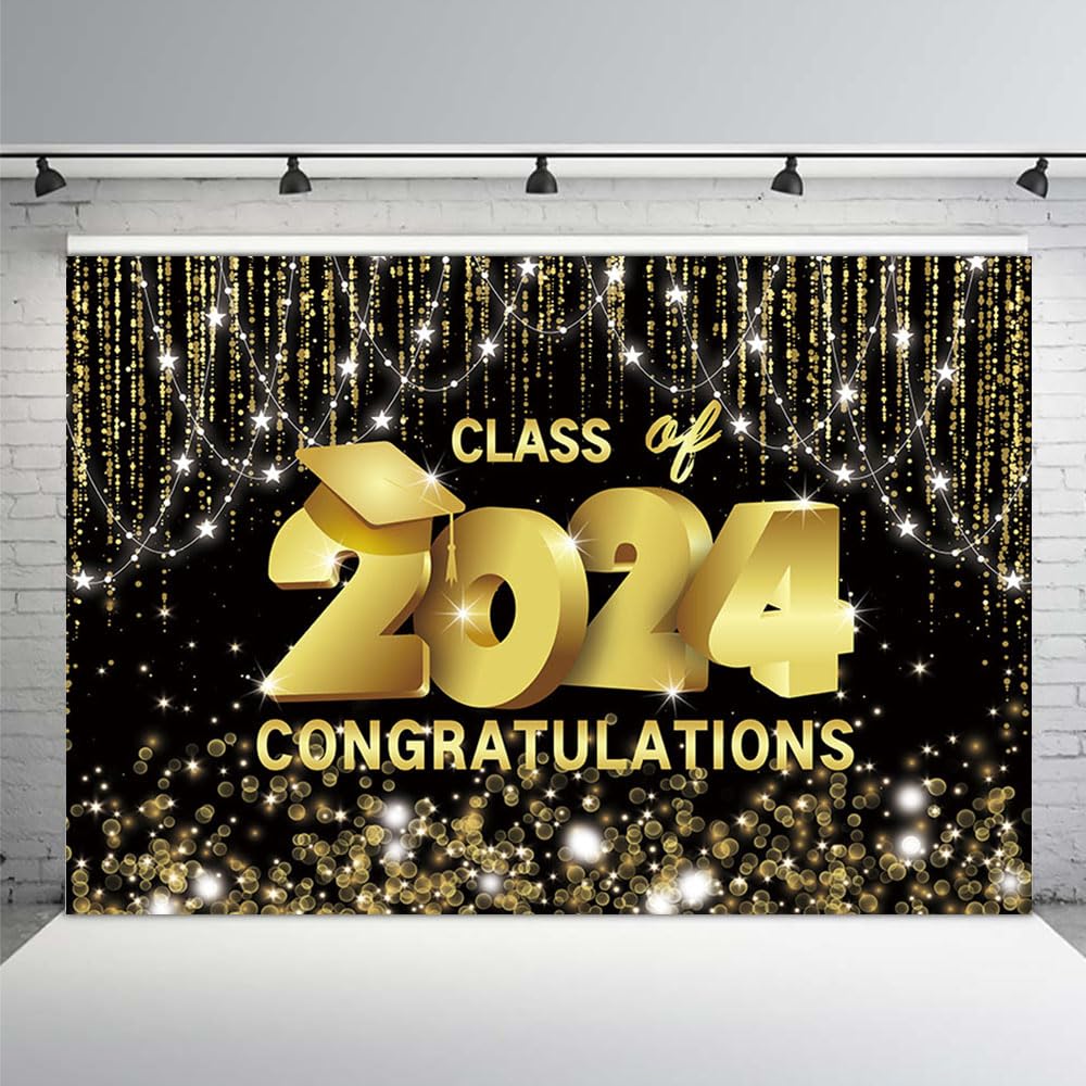 MEHOFOND Class of 2024 Graduation Photography Background Black and Gold ...