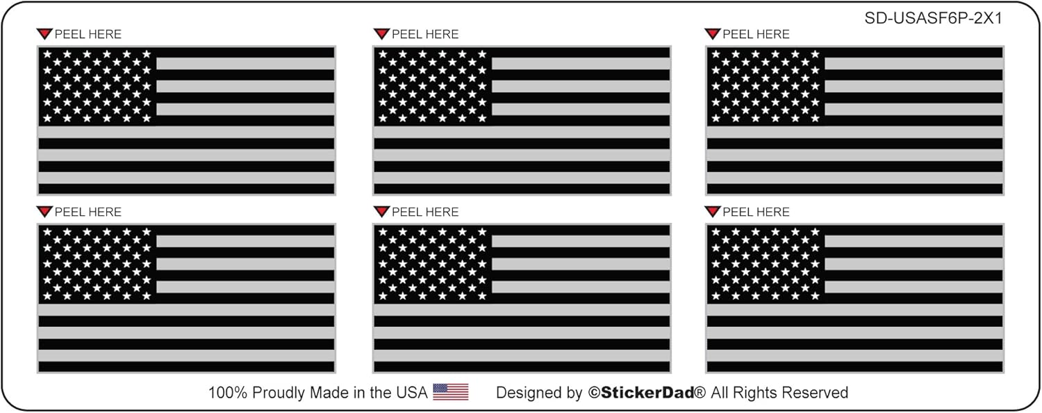 USA SUBDUED FLAG (6 PACK) Vinyl Hard Hat Helmet decal - size: 2" X 1 ...