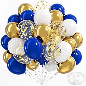 Amazon.com: BAUANOOY Royal Blue Gold White balloons, 60pcs 12 Inch Navy Blue Metallic Gold ...