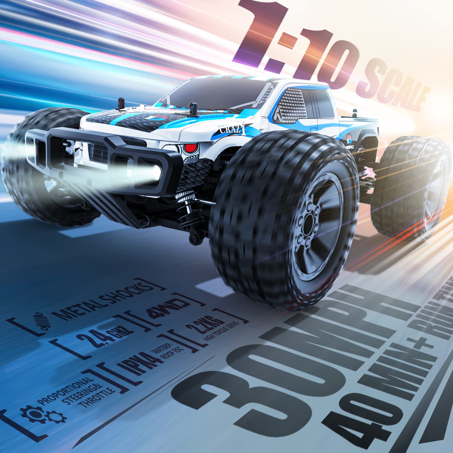 DEERC 9200E Large Hobby RC Cars, 48 KM/H 1:10 Scale Fast High Speed ...
