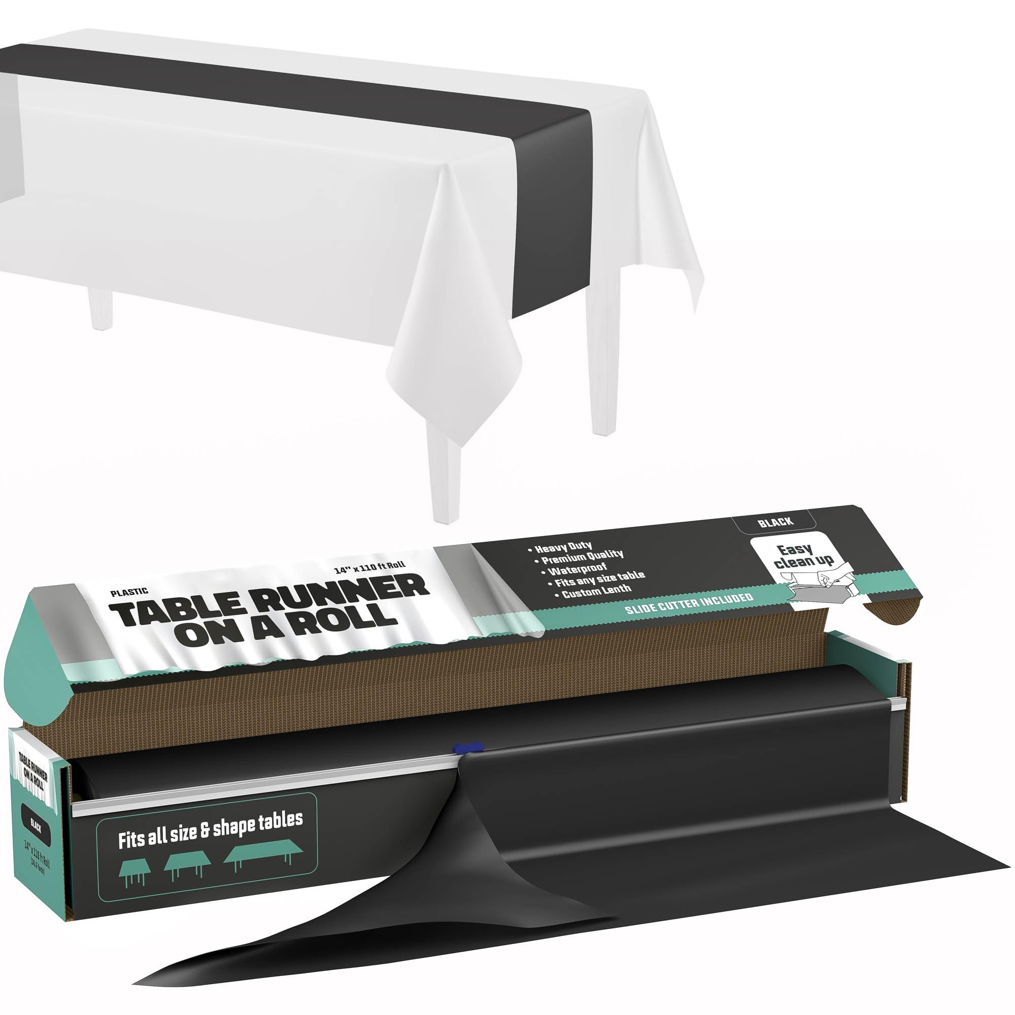 Amazon.com: Black Table Runner – 14" X 110' Premium Plastic Longtable ...