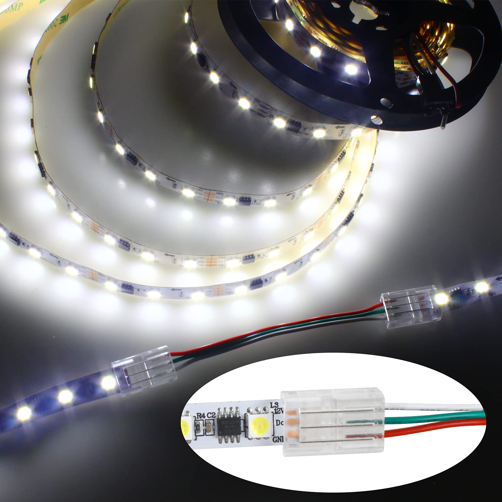 Snapklik.com : 3 Pin LED Strip Connector Kit, 5pcs 10mm Strip To Wire ...