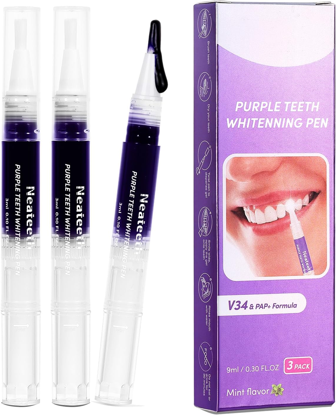 Amazon.com: Teeth Whitening Pen 3 Packs Purple Toothpaste Color ...