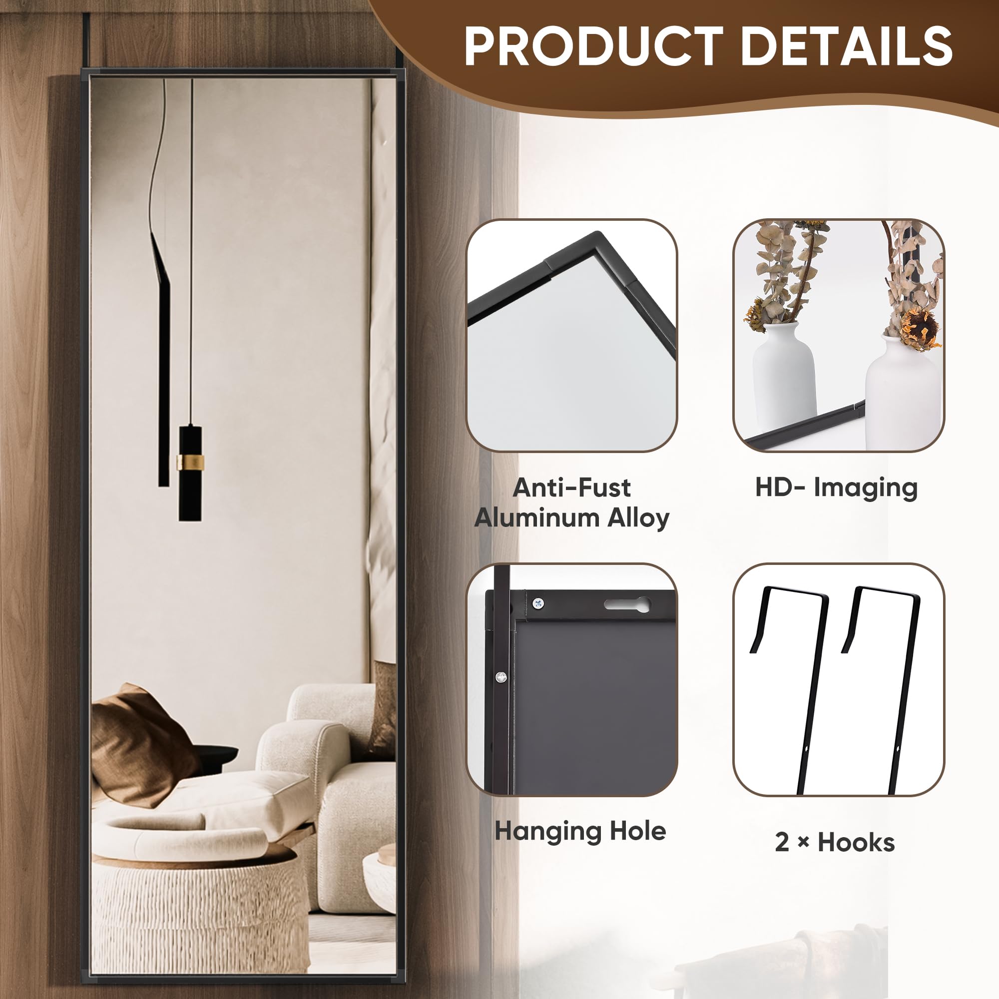 Snapklik.com : Door Mirror, Full Length Mirror Over The Door, 14 X 48 ...