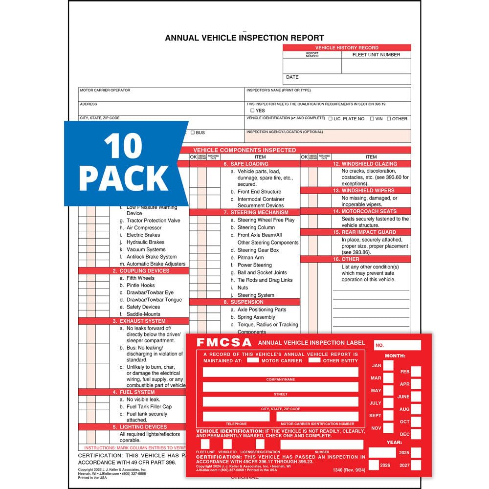 Snapklik.com : J J Keller 10-Pack, Annual Vehicle Inspection Report ...