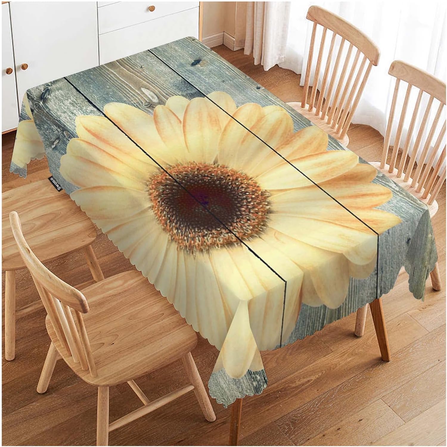 Amazon.com: Swono Sunflower Table Cloth Yellow Sunflowers Old Wood ...