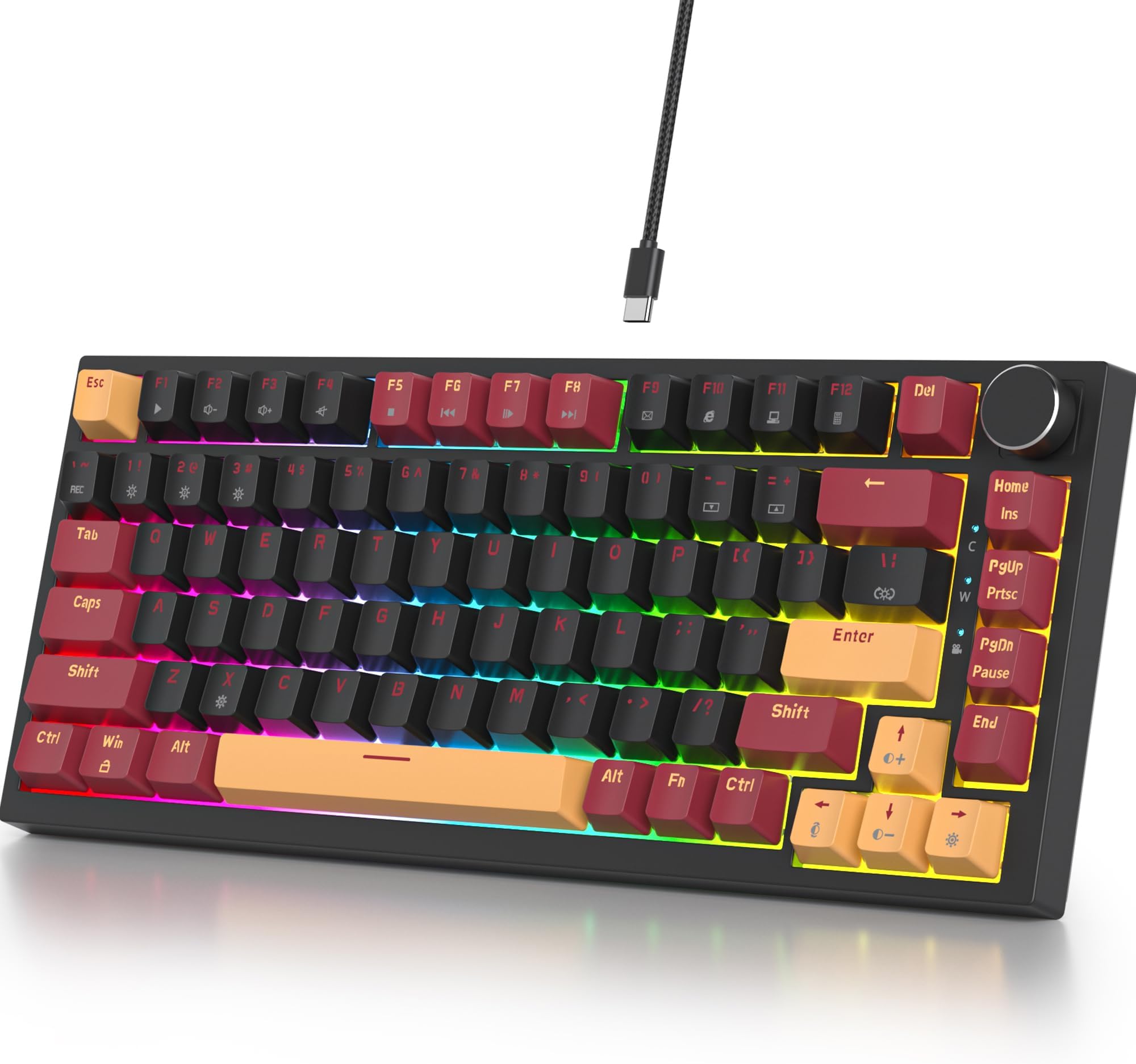 Amazon.com: ARZOPA 75% Mechanical Gaming Keyboard Wired, Rainbow ...