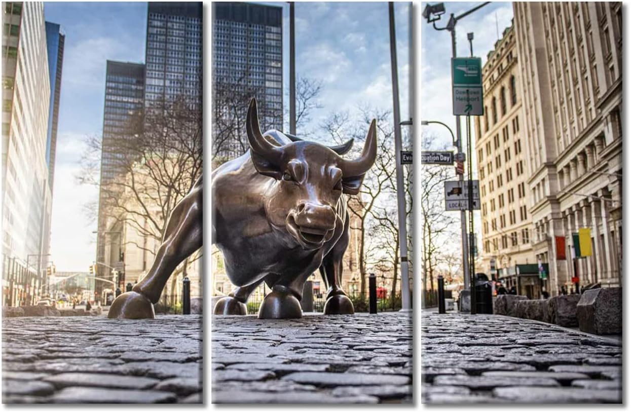 Amazon.com: 3 Panel New York Landmark Charging Wall Street Bull Office ...