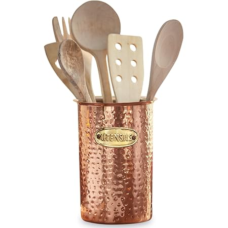 Amazon.com: Hammered Copper Kitchen Utensil Holder (Solid not plated ...