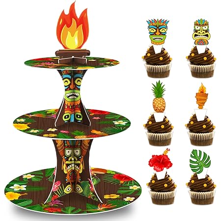 Amazon.com: 3 Tier Hawaiian Cupcake Stand Tiki Torch Cupcake Holder ...