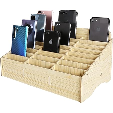 Amazon.com: Cabilock 30-Grid Wooden Cell Phone Holder Desktop Organizer ...