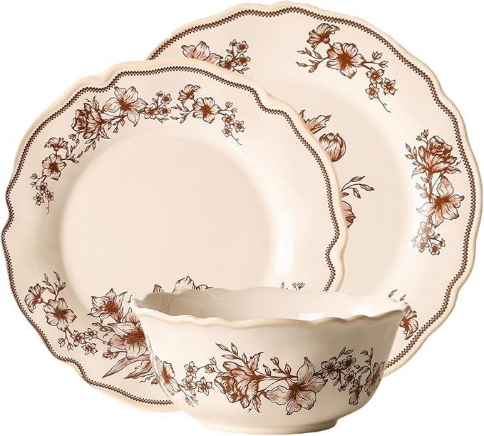 Amazon.com | Ceramic Dinnerware Sets, 12 Piece Platse and Bowls Sets ...