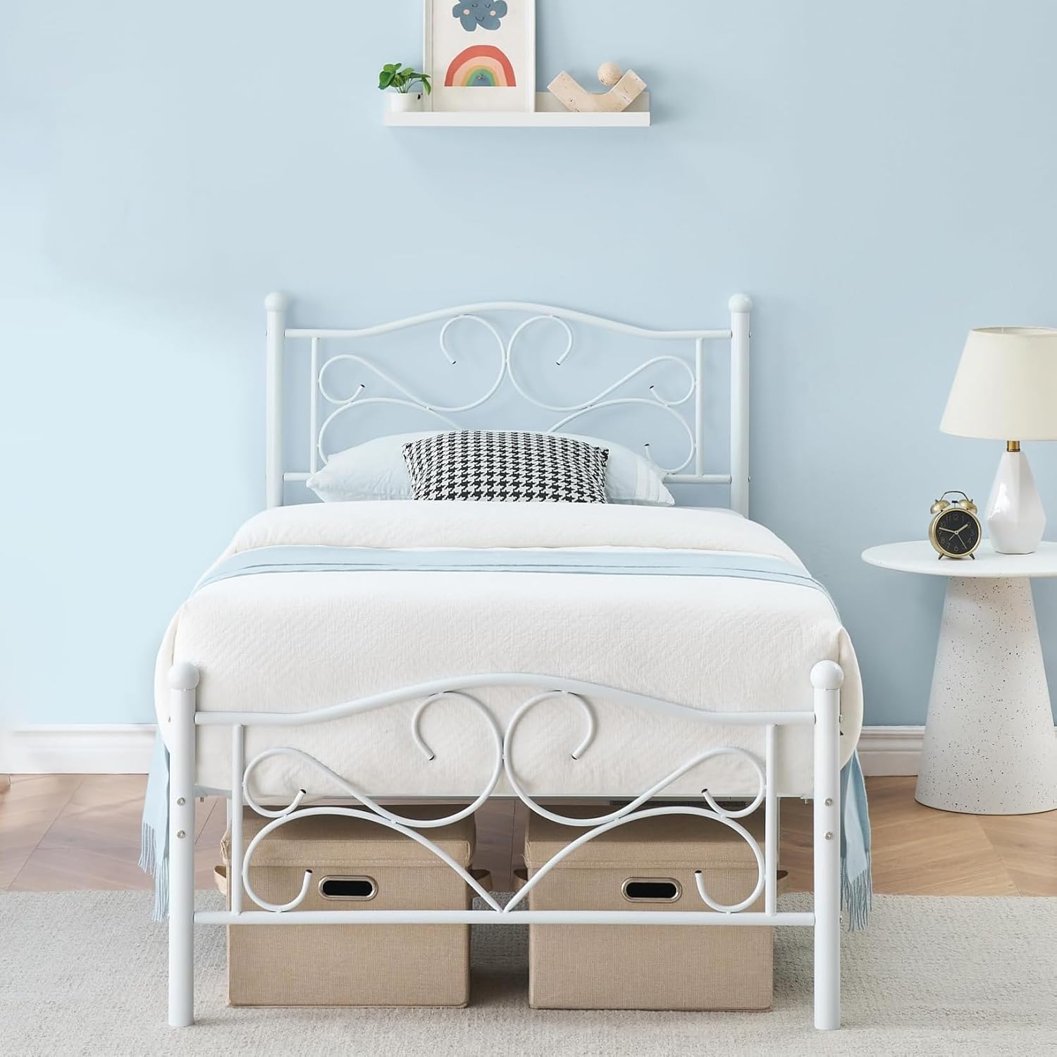 Amazon.com: Twin Metal Bed Frame for Girls & Boys White Platform Bed ...