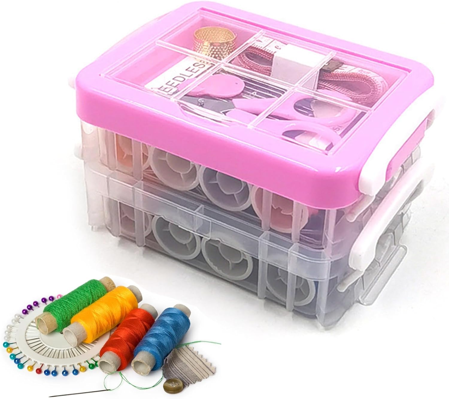 Amazon.com: Sewing Kit for Adults,Sewing Kit Travel,2 Tier Sewing Kits ...