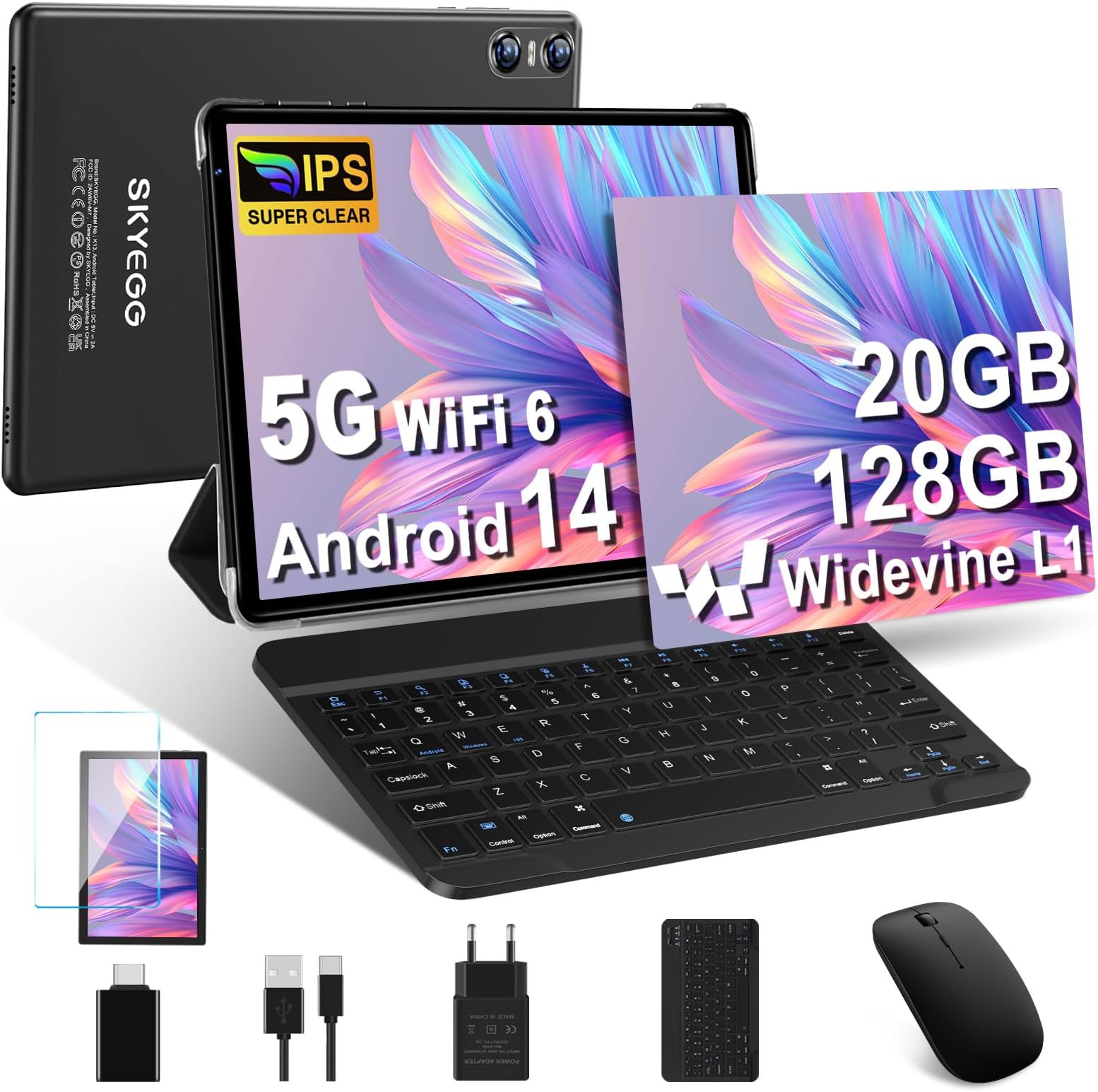 Tablette Android 14 avec 22 GO + 128 GO (Extensible jusqu'à 1 to), 5G ...