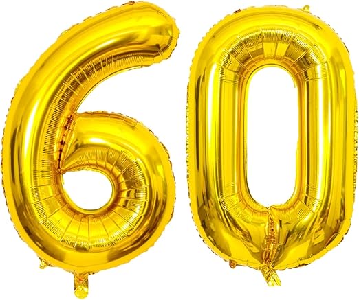 Amazon.com: Giant Gold Number 60 Balloons, 40 Inch Jumbo Number 60 ...