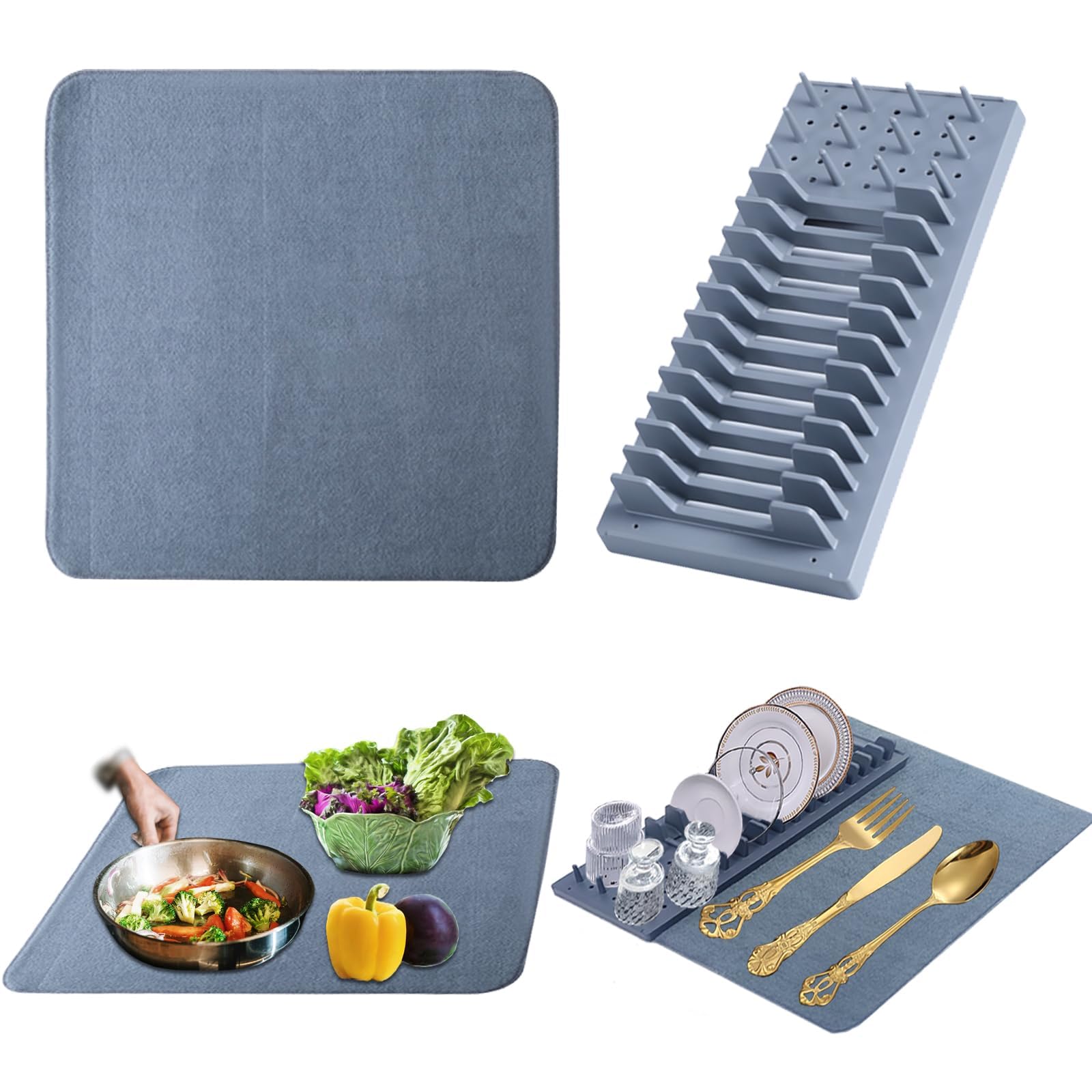 2 in1 Dish Drying Rack for Kitchen Counter with Drying Matt Over The ...