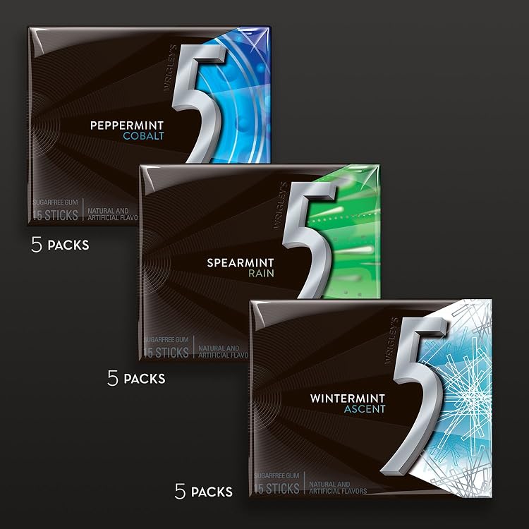 5 Gum Sugarfree Chewing Gum Three Flavor Variety Pack, 15-Count Box ...