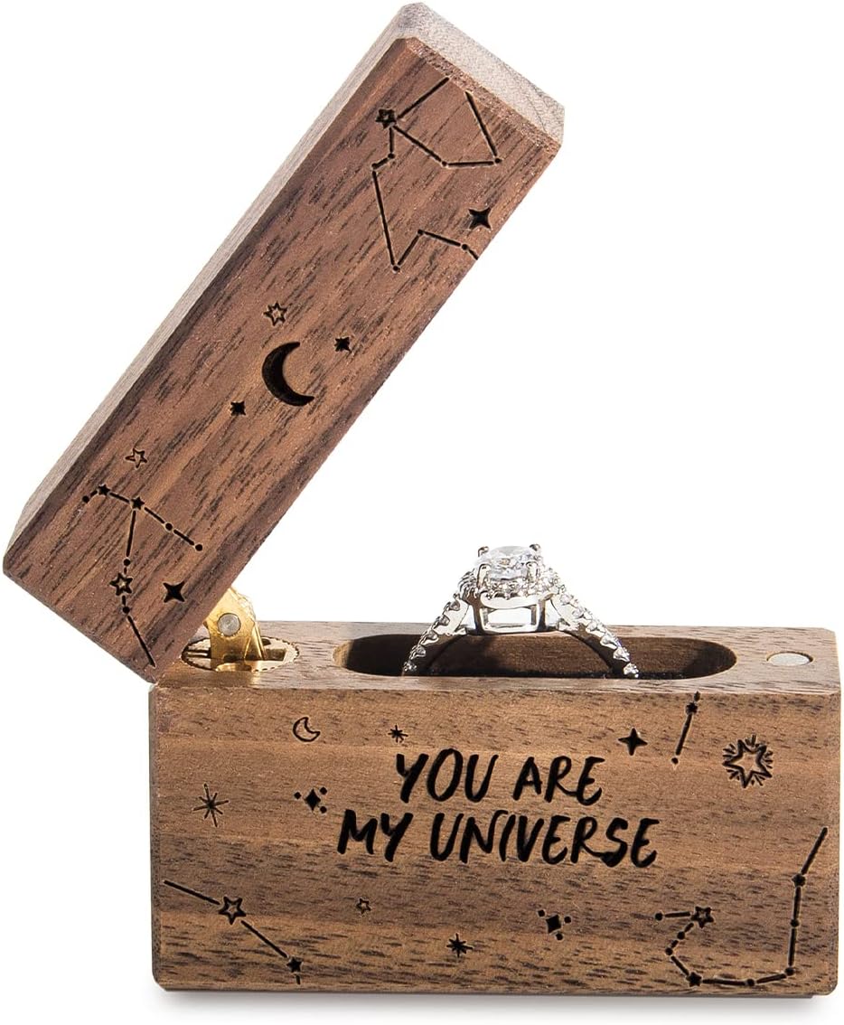 Amazon.com: Wislist Wooden Engagement Ring Box Small Slim Flat Ring ...