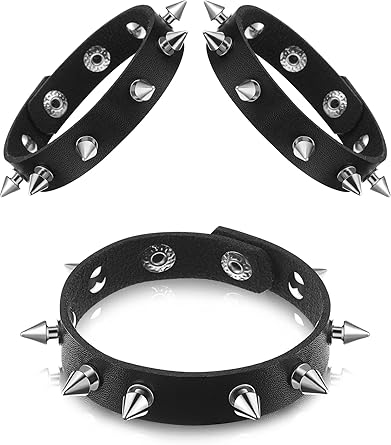 3 Pieces Punk Leather Bracelet Punk Spike Rivet Cuff Bangle Metal ...