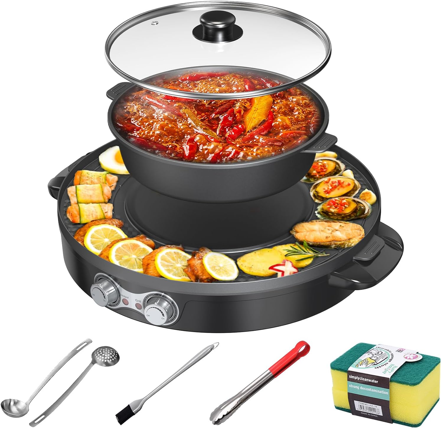 Amazon.com: 2 in 1 Electric Grill Pan and Hot Pot with Free Clips ...