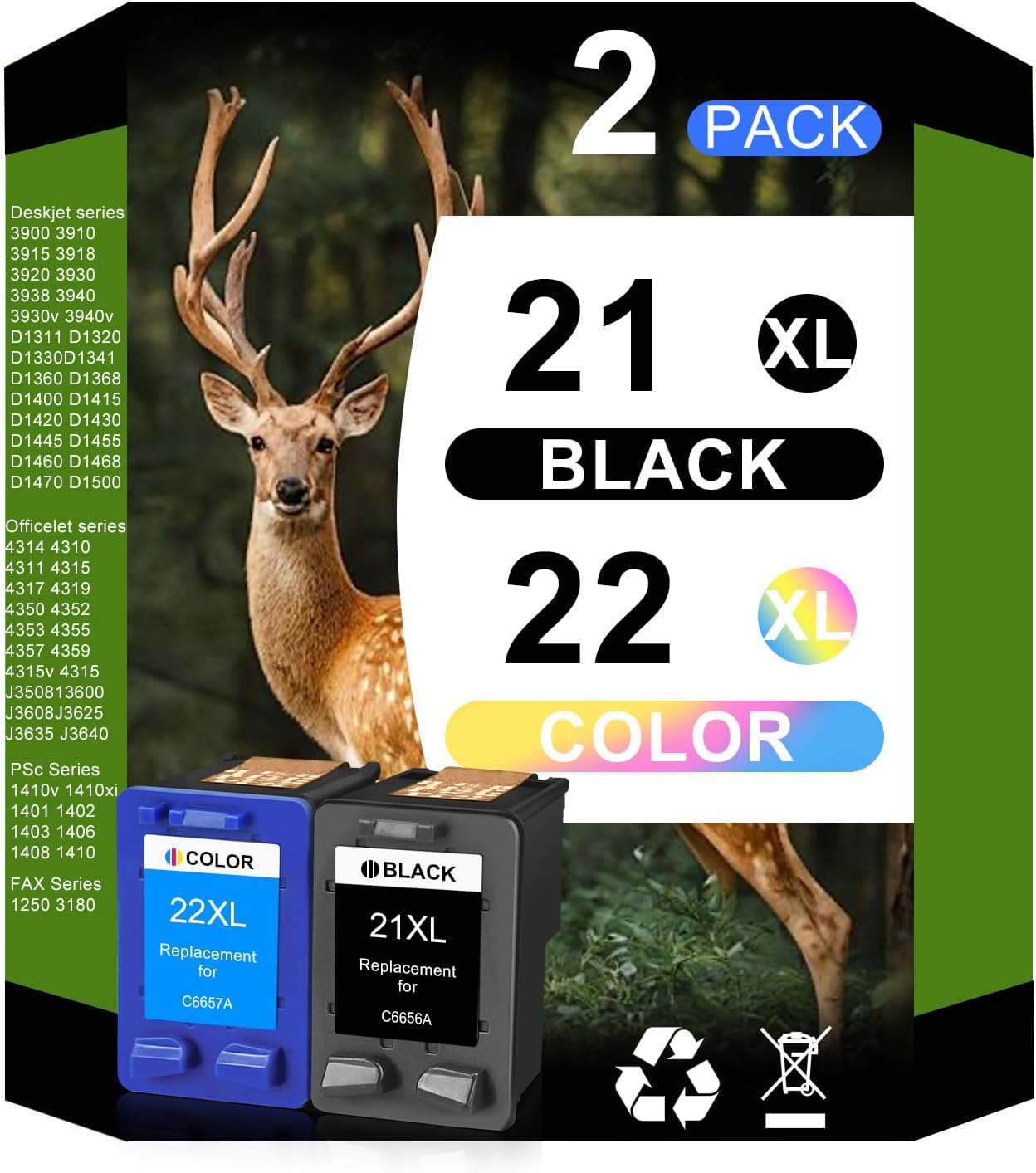 Amazon.com: OULADUN Remanufactured 21 22 Ink Cartridge Replacement for ...