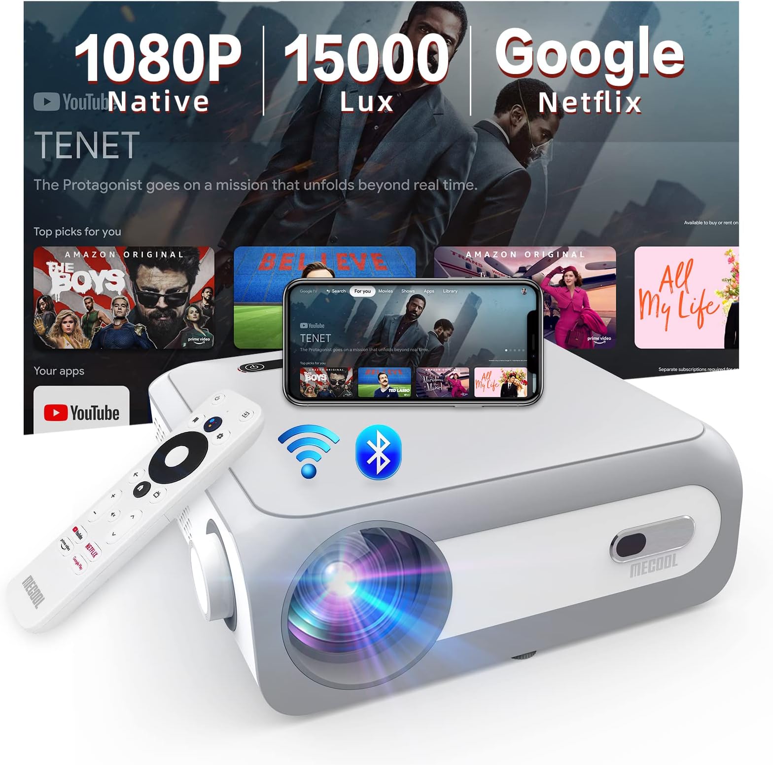Amazon.com: 4K Projector with WiFi and Bluetooth, MECOOL TV Projector ...