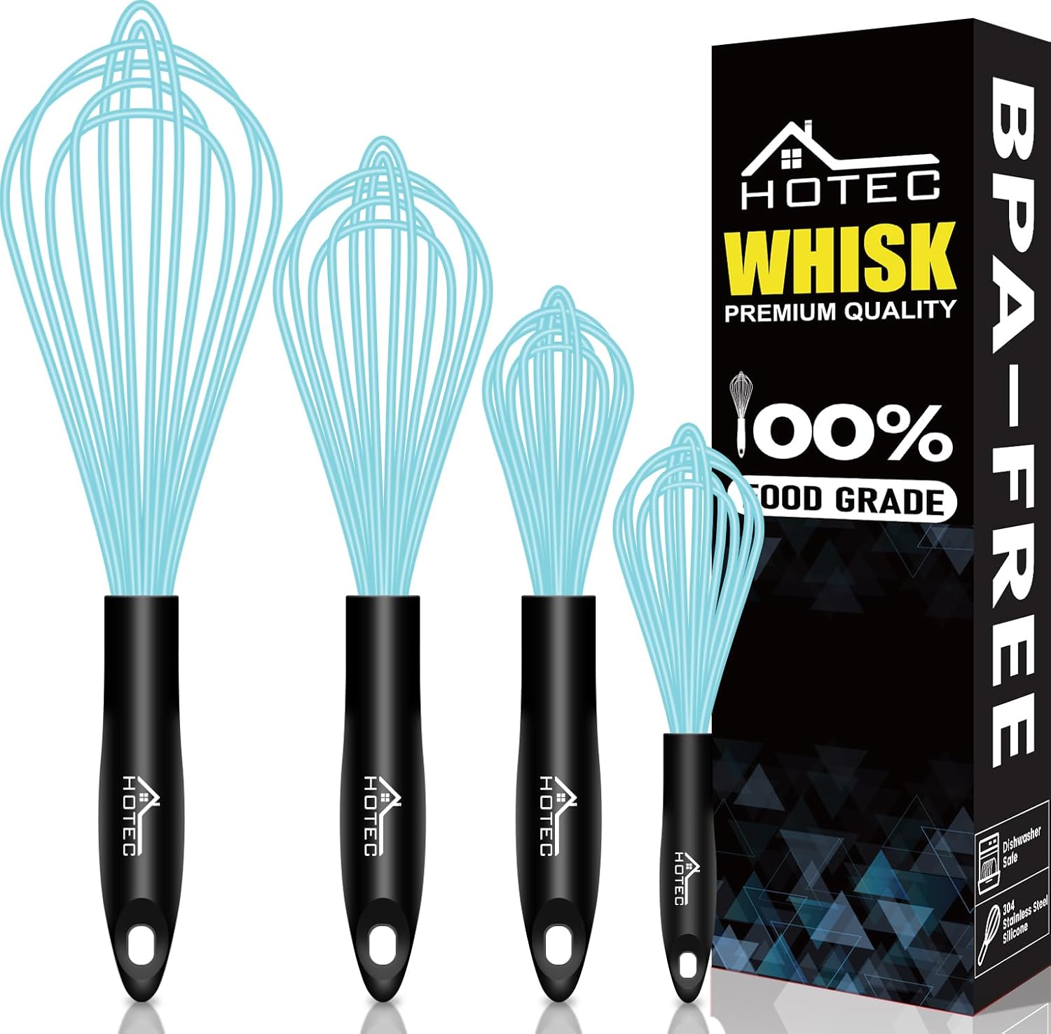 Amazon.com: HOTEC 4 Pieces Silicone Whisks Set, Wire Balloon Whisks Egg ...