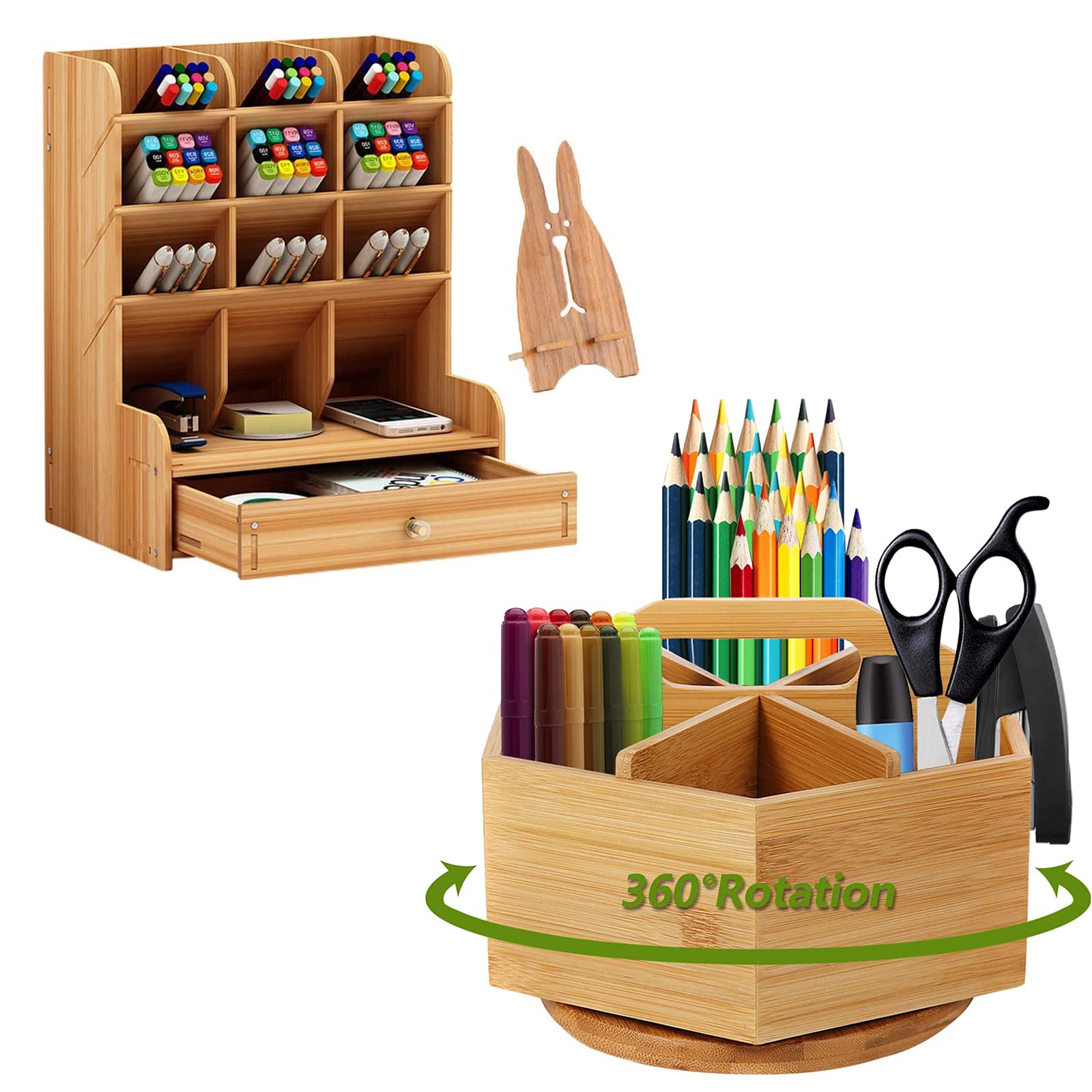 Amazon.com : Marbrasse Wooden Desk Organizer, Rotating Bamboo Art ...