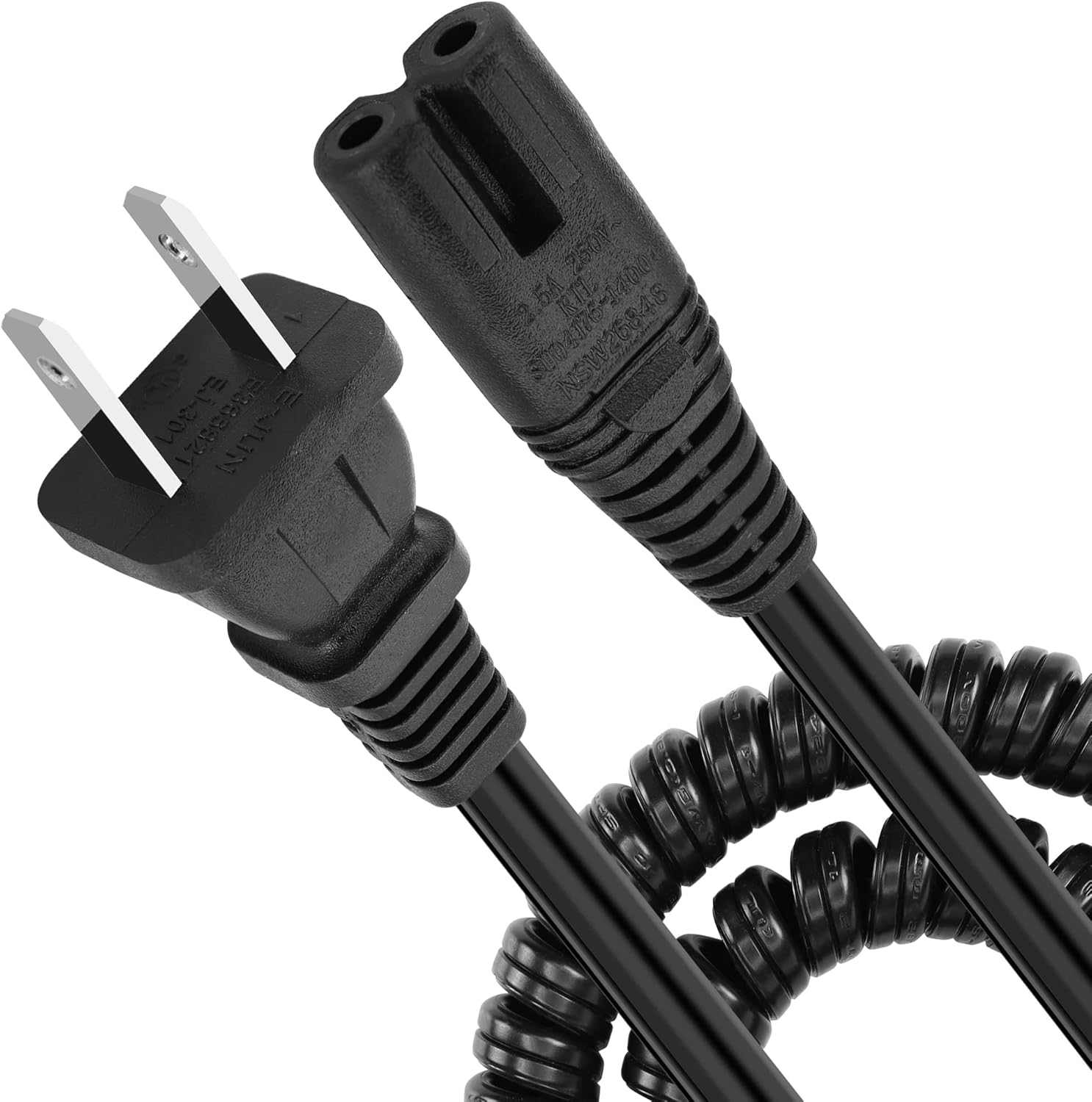 Amazon.com: PNGKNYOCN AC 2 Prong C8 Coiled Power Cable 6.5FT Standard 2 ...