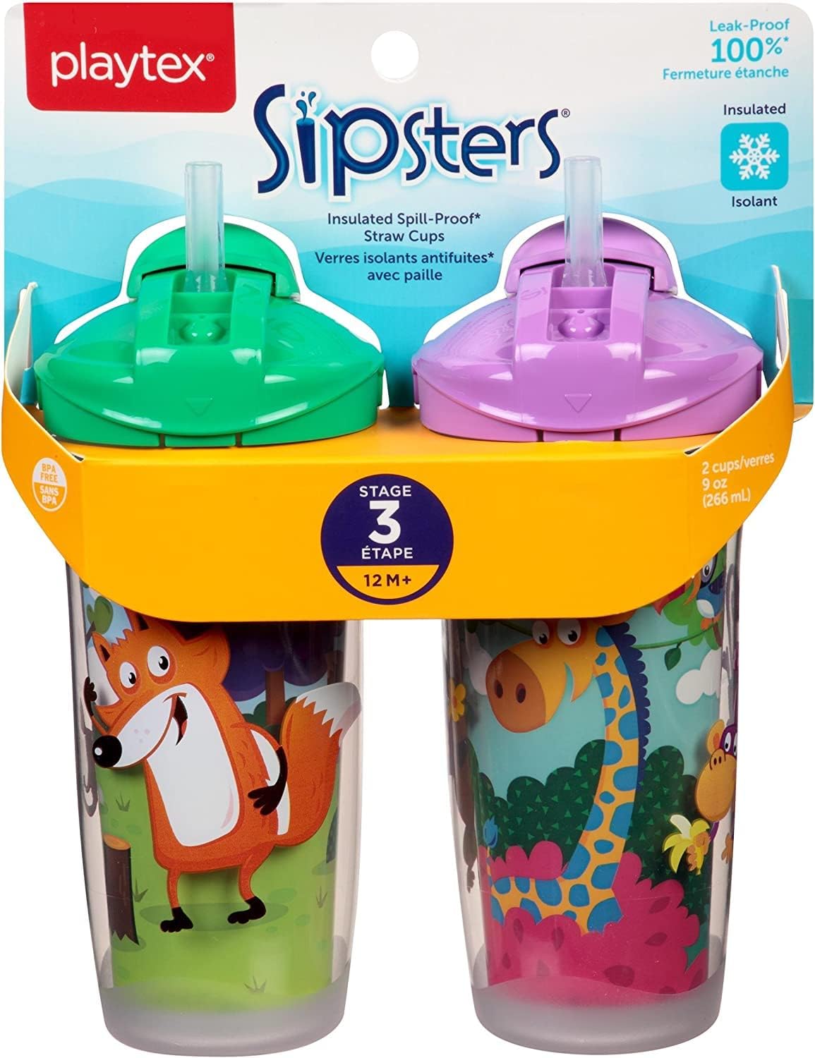 Playtex Baby Sipsters Spill-Proof Kids Straw Cups, Stage 3 (12+ Months ...