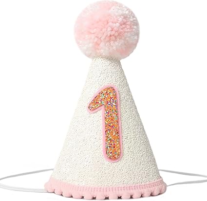 Amazon.com: BOOMPA First Birthday Hat for Girls - Glitter White with ...