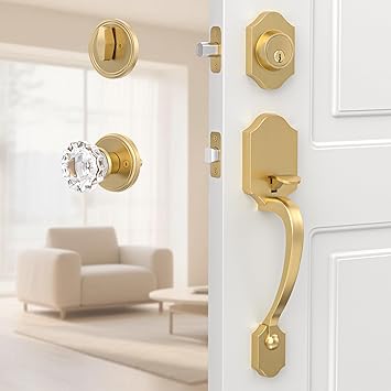 newliplace Gold Front Door Lock Set, Front Door Handle with Single ...