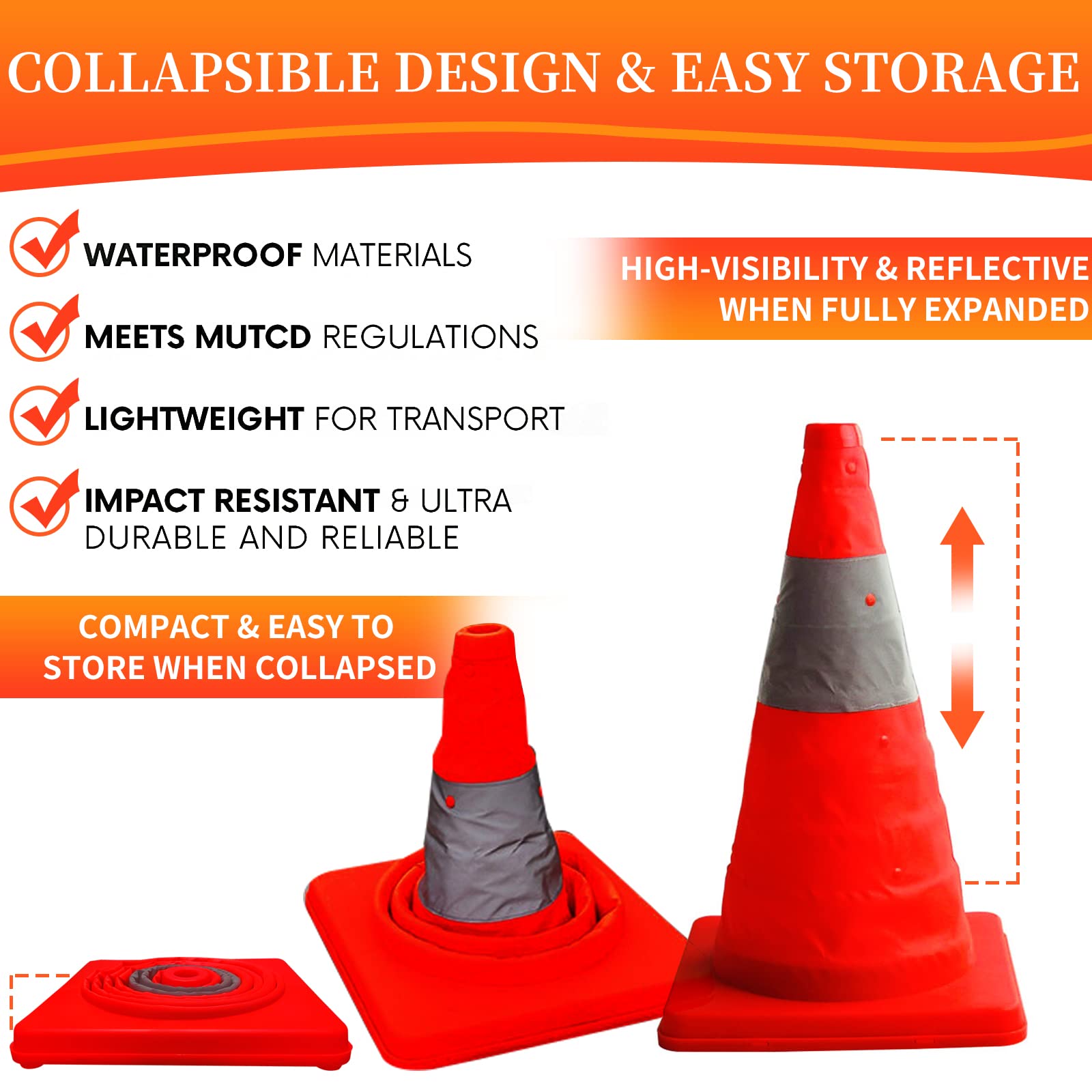 Snapklik.com : Ikanfen 4 Pack 18 Inch Collapsible Traffic Cones, Orange ...