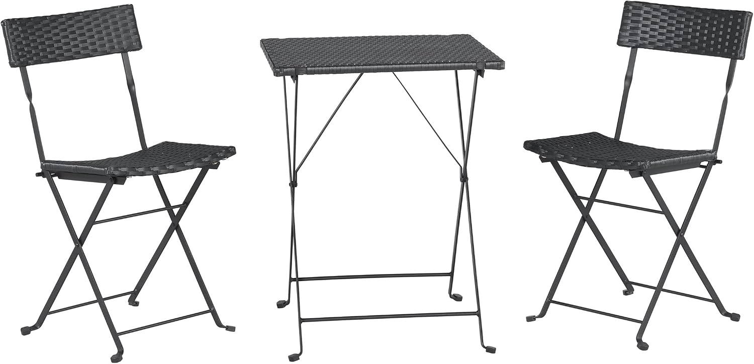 Amazon.com: Folding Patio Bistro Set – 3-Piece Rattan and Steel Café ...