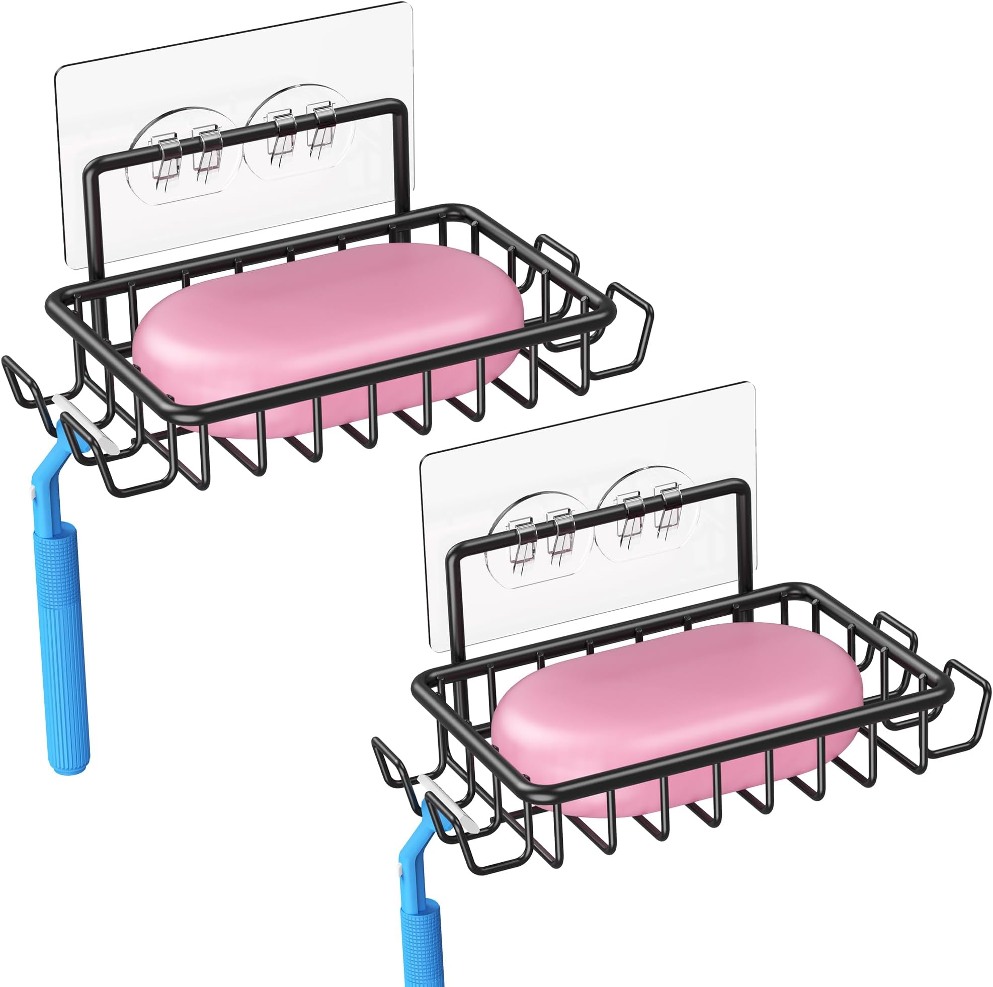 Amazon.com: DEMSFIA 2 Pack Shower Soap Holder with 2 Hooks, Adhesive ...