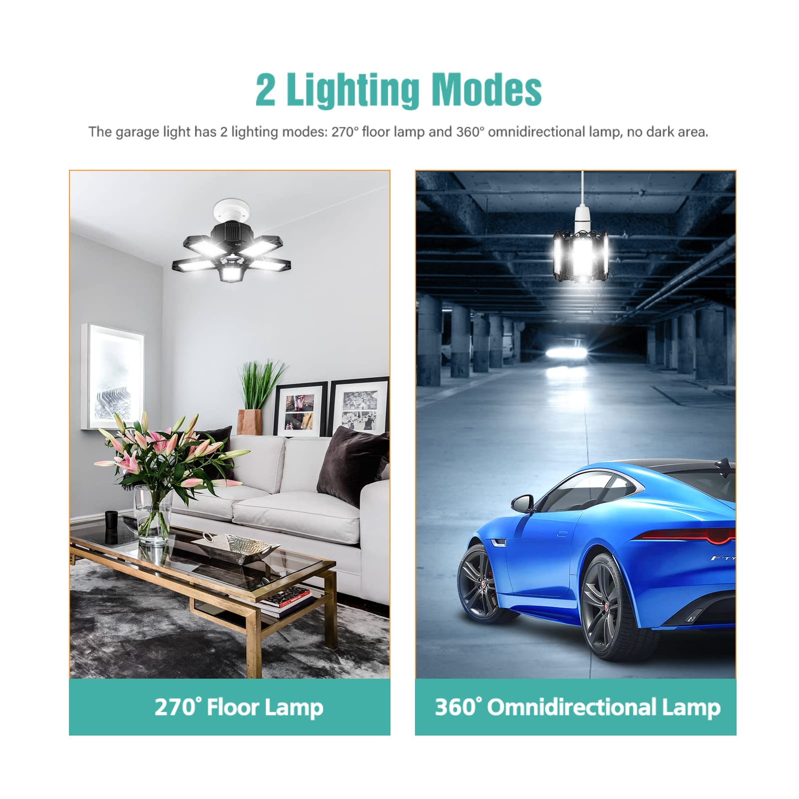 Snapklik.com : AYSEMO LED Garage Light, 100W 10000LM Bright Garage Light Bulbs, Deformable LED ...